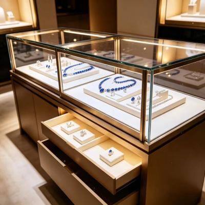 China Luxury Front Showcase with Secure Magnetic Lock Durable Tempered Glass and Solid Wood Construction for Jewelry Display for sale