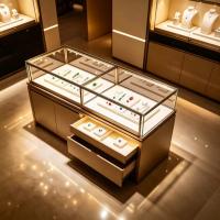China Luxury Front Showcase with Secure Magnetic Lock Durable Tempered Glass and Solid Wood Construction for Jewelry Display for sale