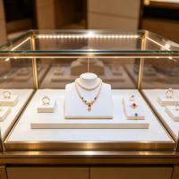 China Luxury Front Showcase with Secure Magnetic Lock Durable Tempered Glass and Solid Wood Construction for Jewelry Display for sale