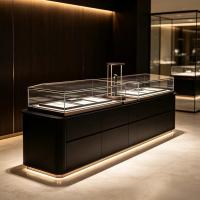 China Freestanding Island Display Cabinet with Curved Glass Dimmable Brightness and Lockable Glass Doors for sale