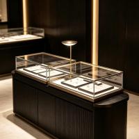 China Freestanding Island Display Cabinet with Curved Glass Dimmable Brightness and Lockable Glass Doors for sale