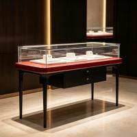 China Mahogany Island Display Cabinet with Lockable Glass Doors, Curved Glass, and Dimmable LED Lighting for Secure Elegant Display for sale