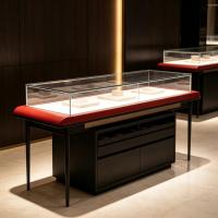 China Mahogany Island Display Cabinet with Lockable Glass Doors, Curved Glass, and Dimmable LED Lighting for Secure Elegant Display for sale