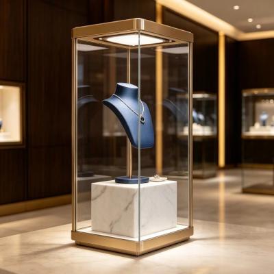 China 50kg Per Shelf Wall Mounted Display Case with Adjustable Glass Shelves and 360° Panoramic View for sale