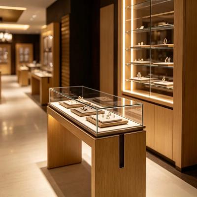 China Glass Dome Enclosure Island Display Cabinet with Anti-reflection Glass Dimmable LED Lighting and 50kg Per Shelf Capacity for sale
