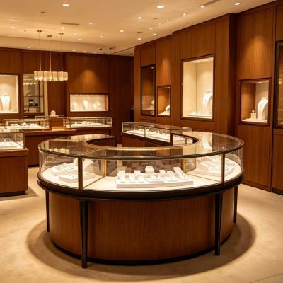 China Freestanding Island Display Cabinet with Built-in LED Lighting Lockable Glass Doors and 50 Lbs Per Shelf Capacity for sale