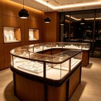 China Freestanding Island Display Cabinet with Built-in LED Lighting Lockable Glass Doors and 50 Lbs Per Shelf Capacity for sale