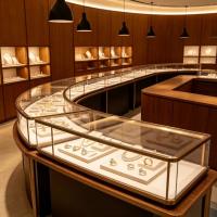 China Lockable Glass Kitchen Island Display Unit with Built-in LED Lighting and Matte White Base Finish for sale
