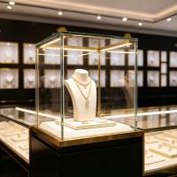 China 1.1 CBM Volume Jewelry Store Display Case with Glass Displaycases and LED Lighting in Elegant Jewelry Boutique Design for sale