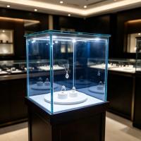 China Built-in Dimmable LED Lighting Jewelry Display Table with High-Security Locks and Matte White Exterior Finish for sale