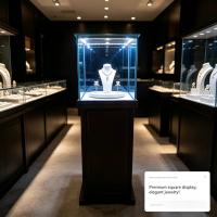 China Built-in Dimmable LED Lighting Jewelry Display Table with High-Security Locks and Matte White Exterior Finish for sale