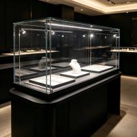 China Tempered Glass And Stainless Steel Jewelry Display Counter with Secure Lock and 3 Adjustable Shelves for Retail Jewelry for sale