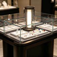 China Tempered Glass And Stainless Steel Jewelry Display Counter with Secure Lock and 3 Adjustable Shelves for Retail Jewelry for sale