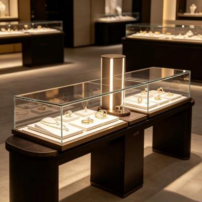 China Tempered Glass And Stainless Steel Jewelry Display Counter with Secure Lock and 3 Adjustable Shelves for Retail Jewelry for sale