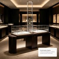 China Tempered Glass And Stainless Steel Jewelry Display Counter with Secure Lock and 3 Adjustable Shelves for Retail Jewelry for sale