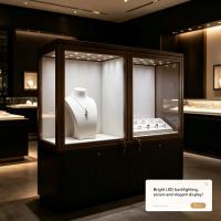 China Champagne Gold Jewelry Shop Design with 1.1 CBM Volume Display Case and 12V Output Voltage Shatter-resistant Tempered Glass for sale