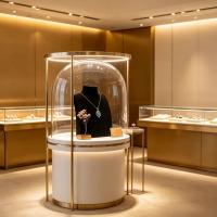 China Luxury Front Showcase with 50kg Per Shelf Capacity Dimmable Warm LED Lighting and Sliding Front Doors for Jewelry and Clothing Display for sale