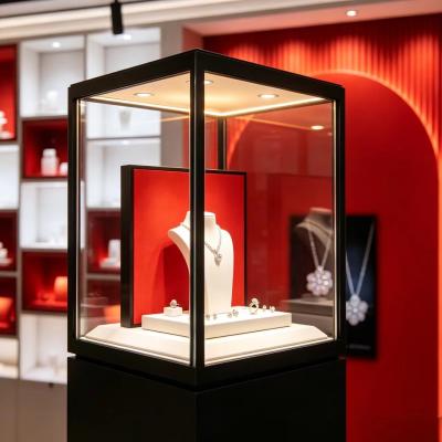 China Luxury Jewelry Store Layout with Polished Marble Flooring, Ambient and Accent Lighting, and Full-length Mirrors Near Display for sale