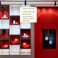 China Luxury Jewelry Store Layout with Polished Marble Flooring, Ambient and Accent Lighting, and Full-length Mirrors Near Display for sale