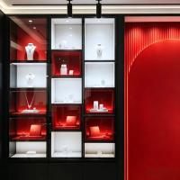 China Luxury Jewelry Store Layout with Polished Marble Flooring, Ambient and Accent Lighting, and Full-length Mirrors Near Display for sale