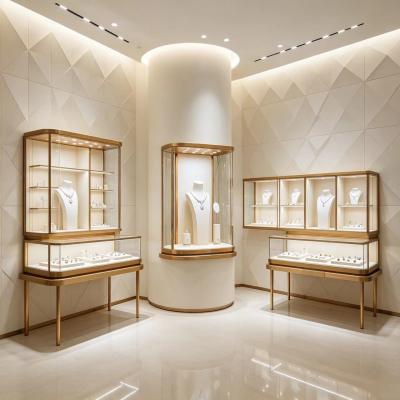 China Shatter-resistant Tempered Glass Jewelry Shop Design with Full-length Mirrors and Solid Back for Luxury Retail for sale