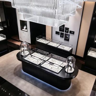 China Customized Shelf Dimensions Jewelry Shop Design with Polished Marble Flooring and Shatter-resistant Tempered Glass for sale
