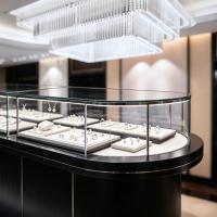 China Customized Shelf Dimensions Jewelry Shop Design with Polished Marble Flooring and Shatter-resistant Tempered Glass for sale