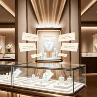 China Luxury Jewelry Store Layout with Shatter-resistant Tempered Glass, Backlit Logo Sign, and Full-length Mirrors Near Display for sale