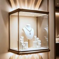 China Luxury Jewelry Store Layout with Shatter-resistant Tempered Glass, Backlit Logo Sign, and Full-length Mirrors Near Display for sale