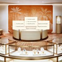 China L-Shape Jewelry Display Table with Built-in Dimmable LED Lighting and Key Lock Security for sale