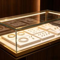 China Velvet Lined Drawer Jewelry Display Table with High Gloss Finish and Key Lock Security for sale