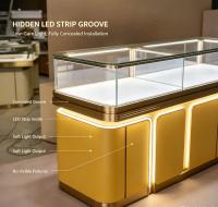 China Lockable Glass Doors Freestanding Display Unit with Built-in LED Lighting and Adjustable Glass Shelves for sale