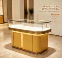China Lockable Glass Doors Freestanding Display Unit with Built-in LED Lighting and Adjustable Glass Shelves for sale