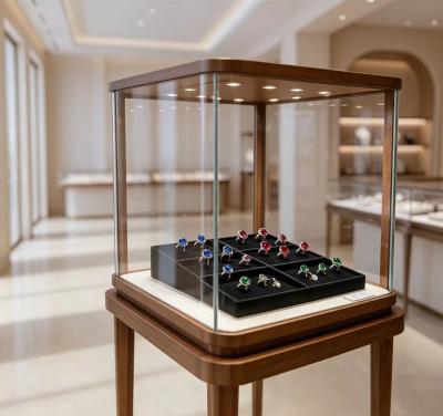 China Wall Mounted Display Case with Top-mounted LED Spotlights Key Lock and Tempered Glass Aluminum Frame for sale