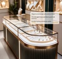 China Customized Shelf Dimensions Waterproof Freestanding Island Display Cabinet With Glass Doors And Metal Handles for sale