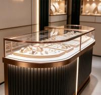 China Customized Shelf Dimensions Waterproof Freestanding Island Display Cabinet With Glass Doors And Metal Handles for sale
