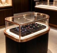 China Customized Shelf Dimensions Waterproof Freestanding Island Display Cabinet With Glass Doors And Metal Handles for sale
