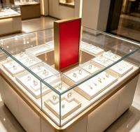 China Modern Jewelry Shop Interior with Polished Marble Flooring Aluminium Frame and Textured Wallpaper for sale