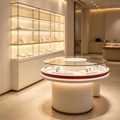 China Modern Jewelry Shop Design with White and Gold Color Scheme Aluminium Frame and Polished Marble Flooring for sale