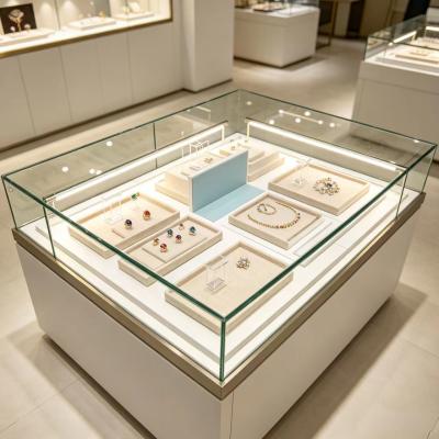 China Assembly Required Jewelry Display Table with Built-in Key Lock and Dimmable High-CRI LED Lighting Featuring 12 Display Compartments for sale