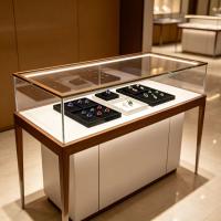 China White And Gold Color Scheme Modern Jewelry Shop Interior with Textured Wallpaper and LED Spotlights for sale