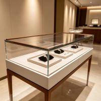 China White And Gold Color Scheme Modern Jewelry Shop Interior with Textured Wallpaper and LED Spotlights for sale