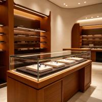 China Modern Jewelry Shop Design with Polished Marble Flooring and White And Gold Color Scheme for Customized Interior Solutions for sale
