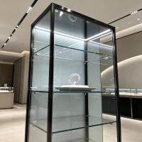 China Tempered Glass Jewelry Display Table with Lockable Compartments and Dimmable High-CRI LED Lighting for sale