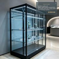 China Tempered Glass Jewelry Display Table with Lockable Compartments and Dimmable High-CRI LED Lighting for sale