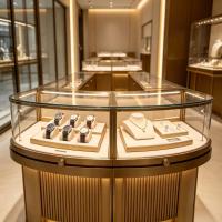 China Wood and Glass Jewelry Display Table with High-Security Locks Dimmable High-CRI LED Lighting and Scratch-resistant Finish for sale