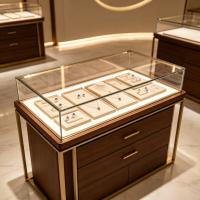 China Wood and Glass Jewelry Display Table with High-Security Locks Dimmable High-CRI LED Lighting and Scratch-resistant Finish for sale
