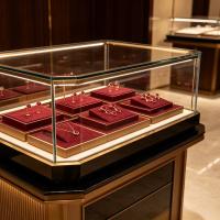 China Wood and Glass Jewelry Display Table with High-Security Locks Dimmable High-CRI LED Lighting and Scratch-resistant Finish for sale