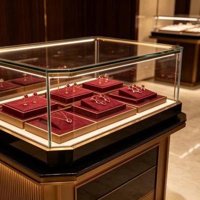 China Wood and Glass Jewelry Display Table with High-Security Locks Dimmable High-CRI LED Lighting and Scratch-resistant Finish for sale