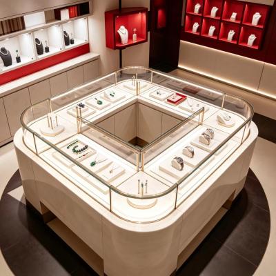 China 2-tier Velvet Platform Jewelry Display Holder with Built-in Dimmable LED Lighting and Customized Furniture Back for sale